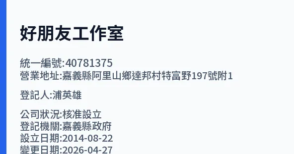 好朋友工作室的照片-統編 40781375(嘉義縣) 公司登記資料與營業項目詳細圖表