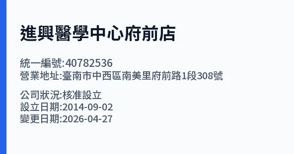 進興醫學中心府前店的照片-統編 40782536(臺南市) 公司登記資料與營業項目詳細圖表
