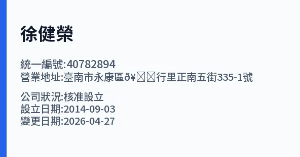 徐健榮的照片-統編 40782894(臺南市) 公司登記資料與營業項目詳細圖表