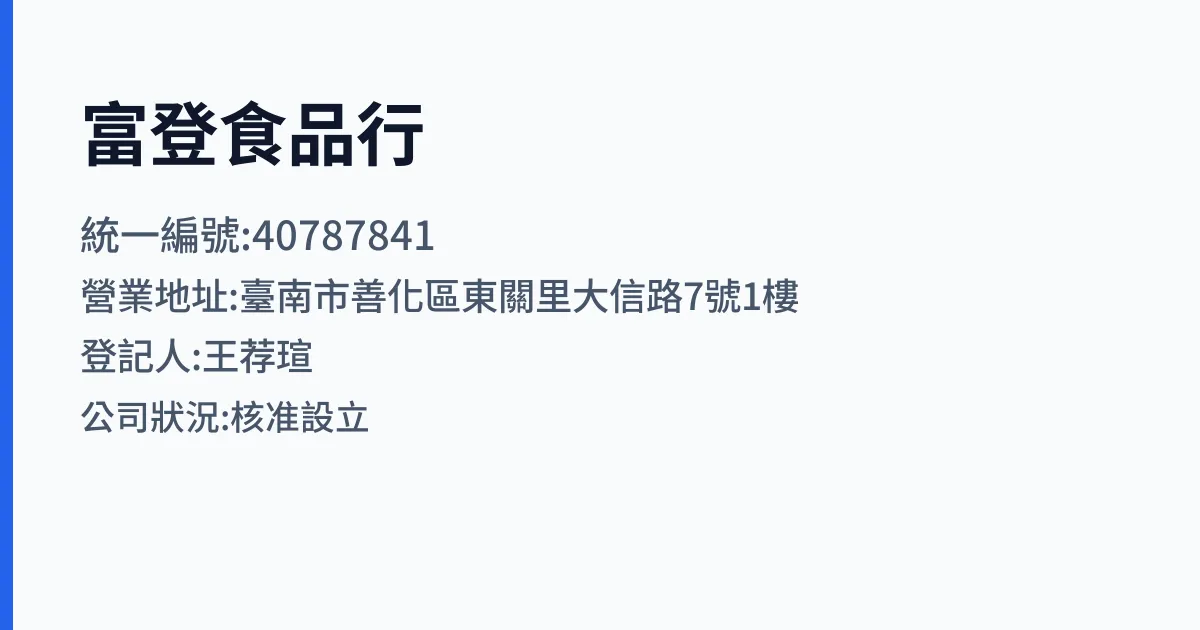 富登食品行 - 統編 40787841(臺南市) 公司登記資料與營業項目詳細圖表