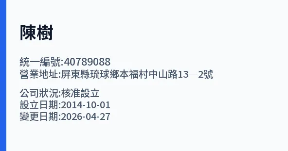 陳樹的照片-統編 40789088(屏東縣) 公司登記資料與營業項目詳細圖表