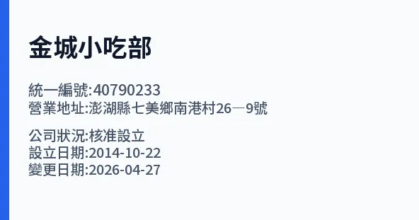 金城小吃部的照片-統編 40790233(澎湖縣) 公司登記資料與營業項目詳細圖表