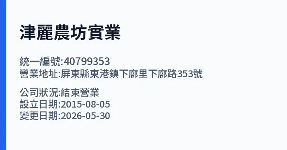 津麗農坊實業的照片-統編 40799353(屏東縣) 公司登記資料與營業項目詳細圖表