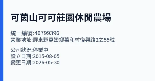 可茵山可可莊園休閒農場的照片-統編 40799396(屏東縣) 公司登記資料與營業項目詳細圖表