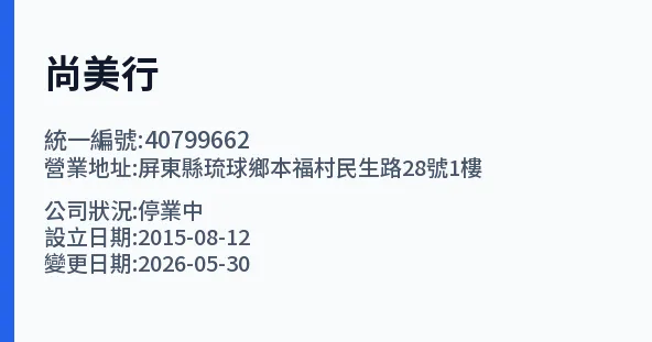 尚美行的照片-統編 40799662(屏東縣) 公司登記資料與營業項目詳細圖表