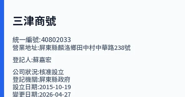 三津商號的照片-統編 40802033(屏東縣) 公司登記資料與營業項目詳細圖表