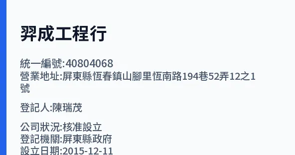 羿成工程行的照片-統編 40804068(屏東縣) 公司登記資料與營業項目詳細圖表