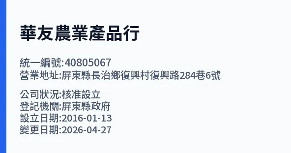 華友農業產品行的照片-統編 40805067(屏東縣) 公司登記資料與營業項目詳細圖表