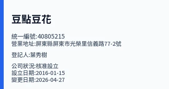 豆點豆花的照片-統編 40805215(屏東縣) 公司登記資料與營業項目詳細圖表