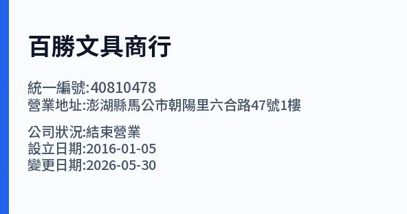 百勝文具商行的照片-統編 40810478(澎湖縣) 公司登記資料與營業項目詳細圖表