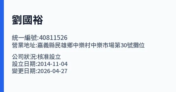 劉國裕的照片-統編 40811526(嘉義縣) 公司登記資料與營業項目詳細圖表
