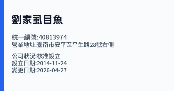 劉家虱目魚的照片-統編 40813974(臺南市) 公司登記資料與營業項目詳細圖表