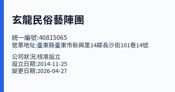 玄龍民俗藝陣團的照片-統編 40815065(臺東縣) 公司登記資料與營業項目詳細圖表