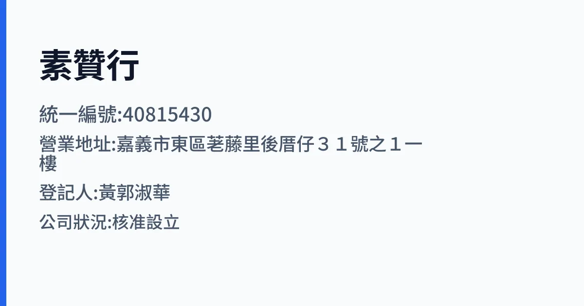 素贊行 - 統編 40815430(嘉義市) 公司登記資料與營業項目詳細圖表