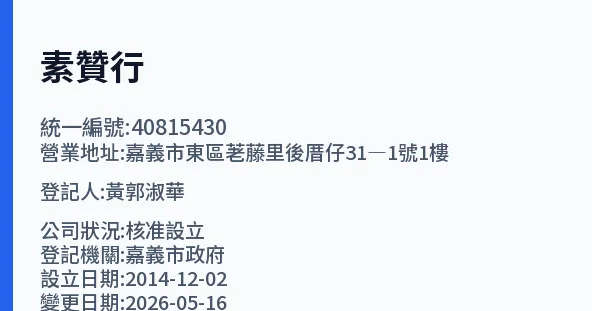 素贊行的照片-統編 40815430(嘉義市) 公司登記資料與營業項目詳細圖表