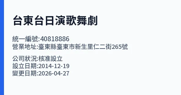 台東台日演歌舞劇的照片-統編 40818886(臺東縣) 公司登記資料與營業項目詳細圖表