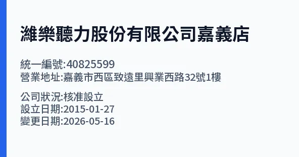 濰樂聽力股份有限公司嘉義店的照片-統編 40825599(嘉義市) 公司登記資料與營業項目詳細圖表