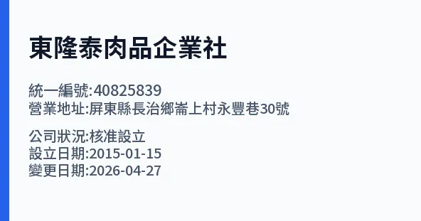 東隆泰肉品企業社的照片-統編 40825839(屏東縣) 公司登記資料與營業項目詳細圖表