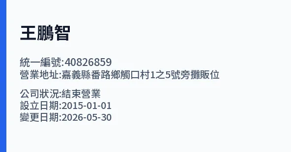 王鵬智的照片-統編 40826859(嘉義縣) 公司登記資料與營業項目詳細圖表