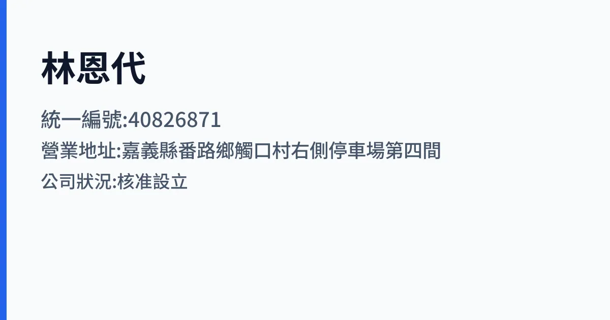 林恩代 - 統編 40826871(嘉義縣) 公司登記資料與營業項目詳細圖表