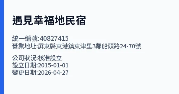 遇見幸福地民宿的照片-統編 40827415(屏東縣) 公司登記資料與營業項目詳細圖表