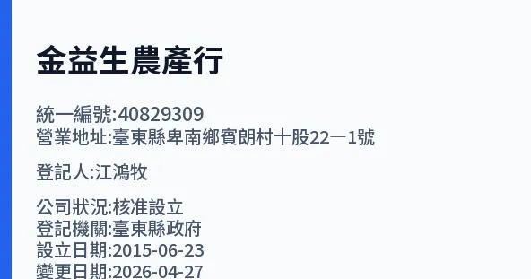 金益生農產行的照片-統編 40829309(臺東縣) 公司登記資料與營業項目詳細圖表