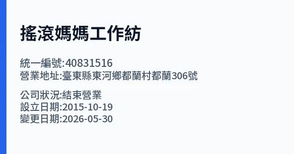 搖滾媽媽工作紡的照片-統編 40831516(臺東縣) 公司登記資料與營業項目詳細圖表