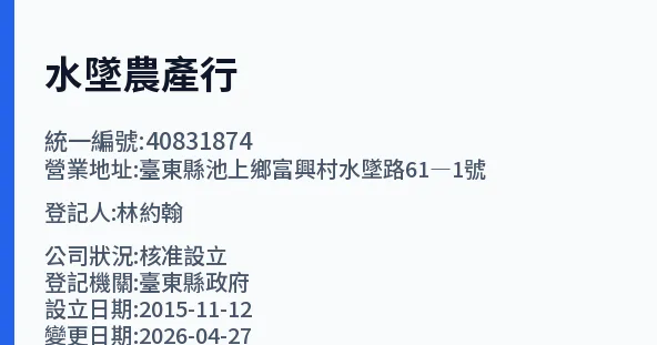 水墜農產行的照片-統編 40831874(臺東縣) 公司登記資料與營業項目詳細圖表