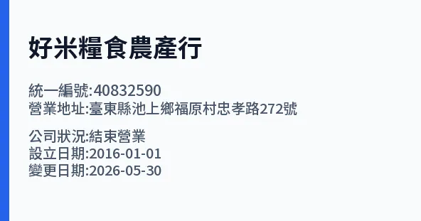 好米糧食農產行的照片-統編 40832590(臺東縣) 公司登記資料與營業項目詳細圖表