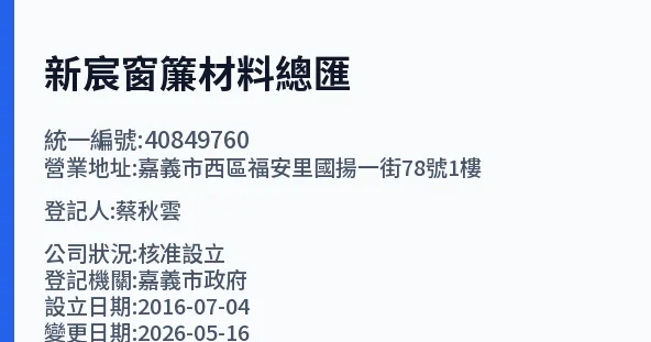 新宸窗簾材料總匯的照片-統編 40849760(嘉義市) 公司登記資料與營業項目詳細圖表