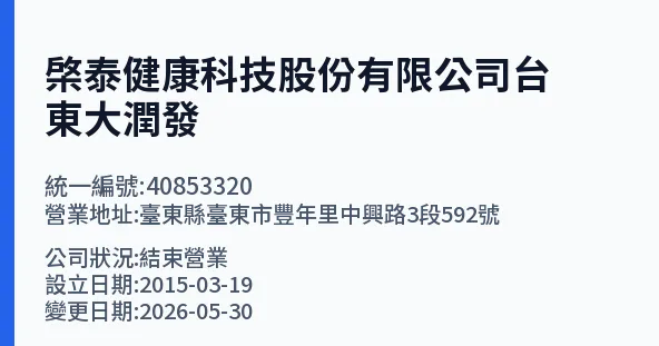 棨泰健康科技股份有限公司台東大潤發的照片-統編 40853320(臺東縣) 公司登記資料與營業項目詳細圖表