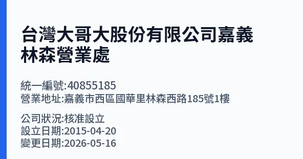 台灣大哥大股份有限公司嘉義林森營業處的照片-統編 40855185(嘉義市) 公司登記資料與營業項目詳細圖表