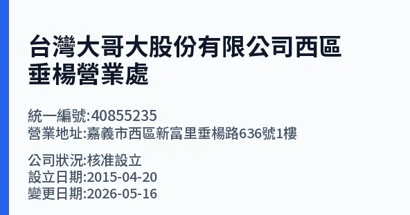 台灣大哥大股份有限公司西區垂楊營業處的照片-統編 40855235(嘉義市) 公司登記資料與營業項目詳細圖表
