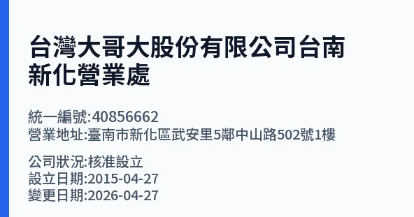 台灣大哥大股份有限公司台南新化營業處的照片-統編 40856662(臺南市) 公司登記資料與營業項目詳細圖表