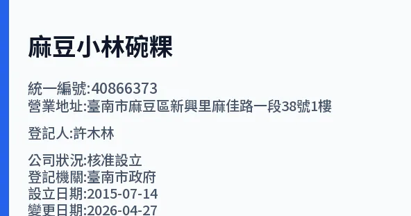 麻豆小林碗粿的照片-統編 40866373(臺南市) 公司登記資料與營業項目詳細圖表