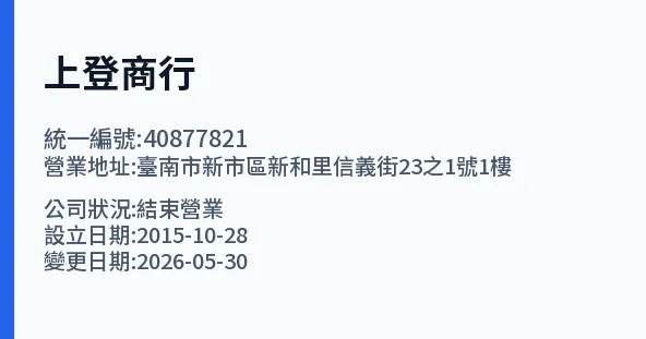 上登商行的照片-統編 40877821(臺南市) 公司登記資料與營業項目詳細圖表