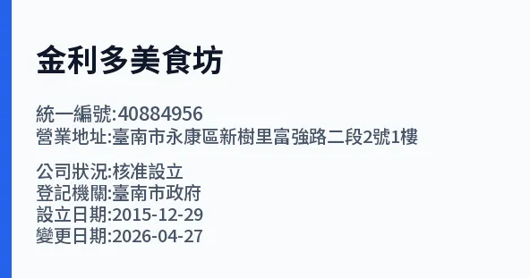 金利多美食坊的照片-統編 40884956(臺南市) 公司登記資料與營業項目詳細圖表