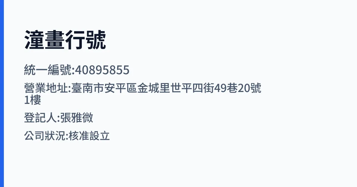 潼畫行號 - 統編 40895855(臺南市) 公司登記資料與營業項目詳細圖表