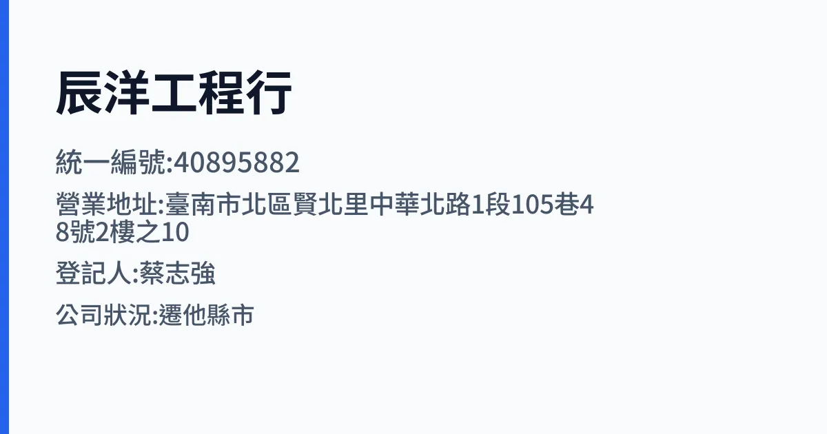 辰洋工程行 - 統編 40895882(高雄市) 公司登記資料與營業項目詳細圖表