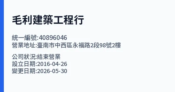 毛利建築工程行的照片-統編 40896046(臺南市) 公司登記資料與營業項目詳細圖表