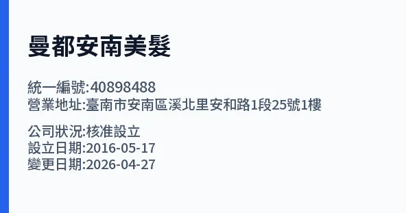曼都安南美髮的照片-統編 40898488(臺南市) 公司登記資料與營業項目詳細圖表