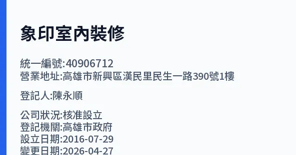 象印室內裝修的照片-統編 40906712(高雄市) 公司登記資料與營業項目詳細圖表