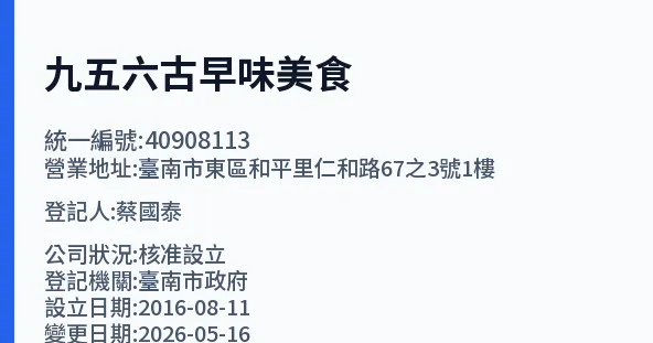 九五六古早味美食的照片-統編 40908113(臺南市) 公司登記資料與營業項目詳細圖表