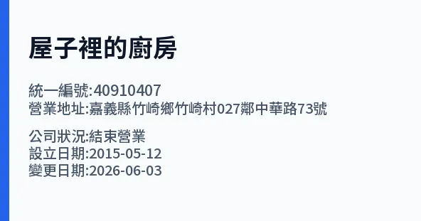 屋子裡的廚房的照片-統編 40910407(嘉義縣) 公司登記資料與營業項目詳細圖表
