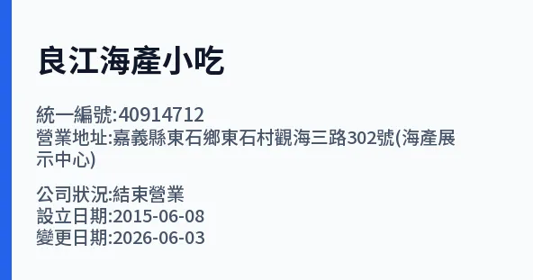 良江海產小吃的照片-統編 40914712(嘉義縣) 公司登記資料與營業項目詳細圖表