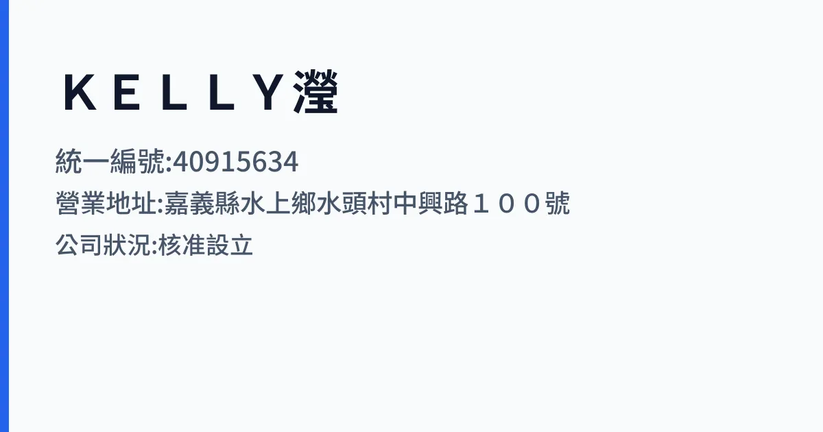 KELLY瀅 - 統編 40915634(嘉義縣) 公司登記資料與營業項目詳細圖表