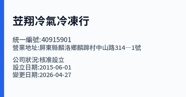 苙翔冷氣冷凍行的照片-統編 40915901(屏東縣) 公司登記資料與營業項目詳細圖表