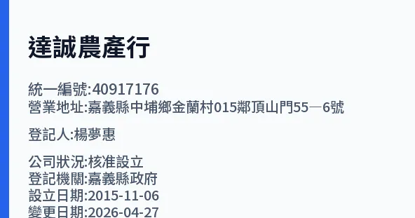 達誠農產行的照片-統編 40917176(嘉義縣) 公司登記資料與營業項目詳細圖表