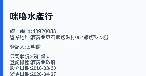 咪嚕水產行的照片-統編 40920088(嘉義縣) 公司登記資料與營業項目詳細圖表