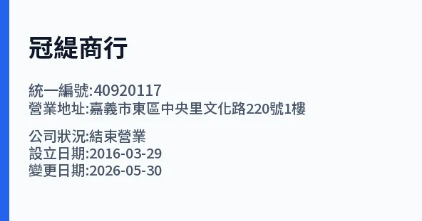 冠緹商行的照片-統編 40920117(嘉義市) 公司登記資料與營業項目詳細圖表